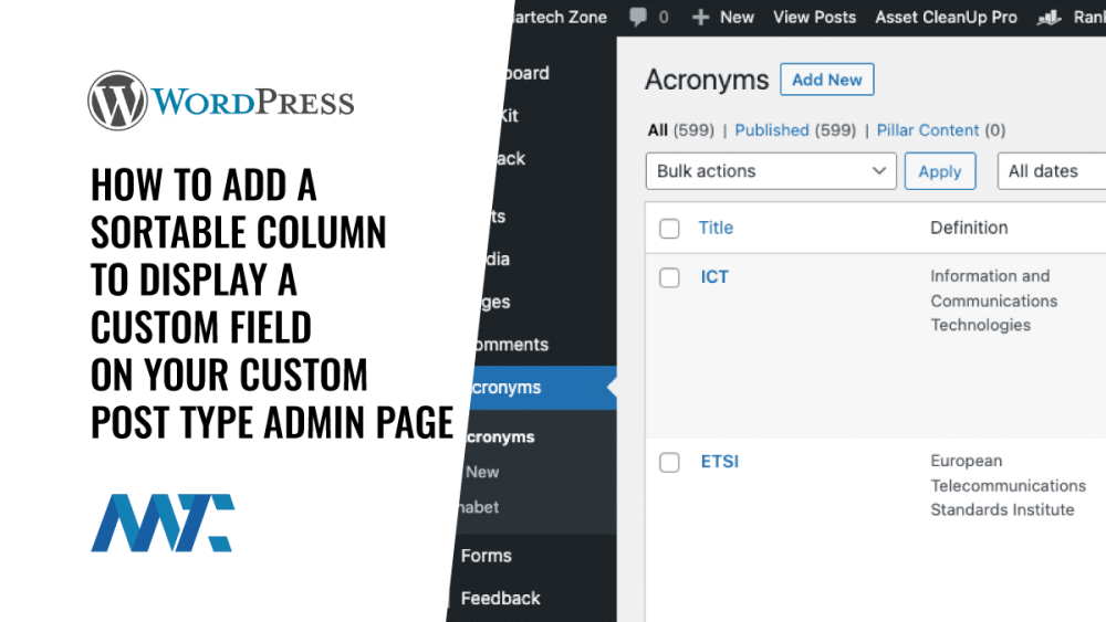 Wordpress How To Add A Sortable Column To Display A Custom Field On The Custom Post Type Admin